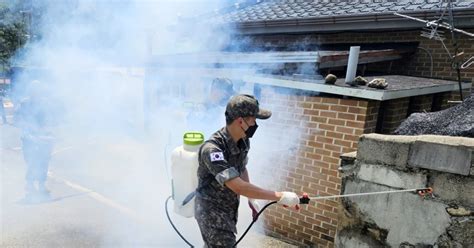 방역 작업 벌이는 50사단 장병