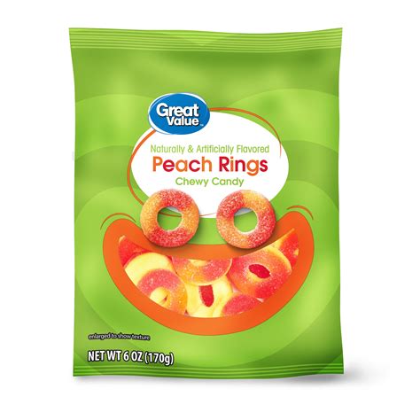 Great Value Peach Rings Chewy Candy 6 Oz