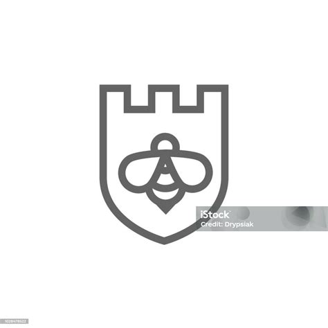 방패와 벌 라인 아이콘 조합의 벡터입니다 기호와 기호 벡터 일러스트 레이 션 디자인 편집 가능한 선입니다 흰색 배경에 고립 거미줄에 대한 스톡 벡터 아트 및 기타 이미지