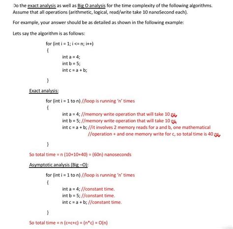 solved e exact analysis as well as big o analysis for the