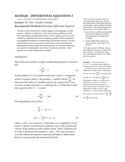 Basic Concepts Of Differential Equations