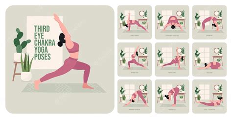 Premium Vector Third Eye Chakra Yoga Poses Young Woman Practicing Yoga Pose Woman Workout