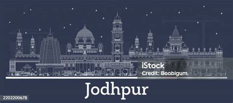 개요 조드푸르 인도 도시 흰색 건물이 있는 스카이라인 비즈니스 여행과 역사적인 건축물의 개념 랜드마크가 있는 조드푸르 도시 풍경 건물 외관에 대한 스톡 벡터 아트 및 기타