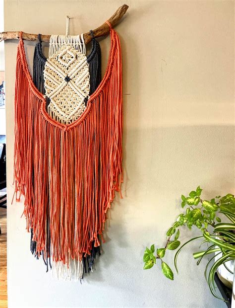 Multicolor Macrame Hanging With Real Wood Etsy Macrame Hanging