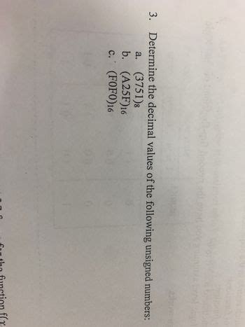 Answered Determine The Decimal Values Of The Follow A B