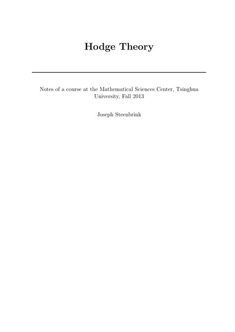 Pdf Hodge Theory