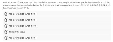 Solved For The Instance Of The Knapsack Problem Given Below Chegg