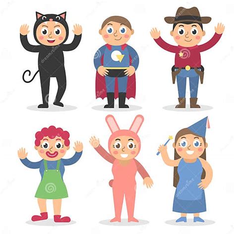 Flat Carnival Costumes Set Vector Illustration Stock Vector
