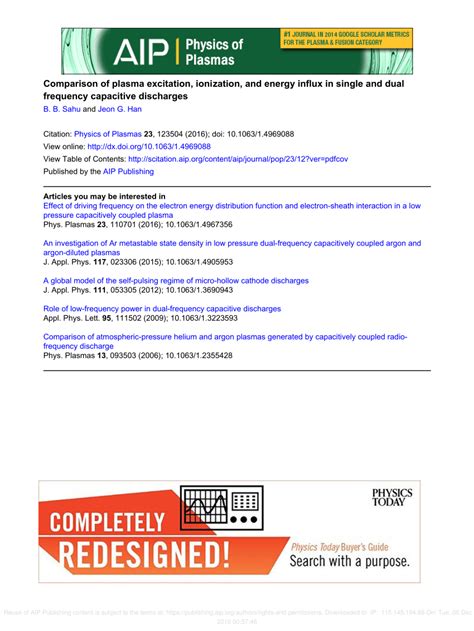 Pdf Comparison Of Plasma Excitation Ionization And Energy Influx In