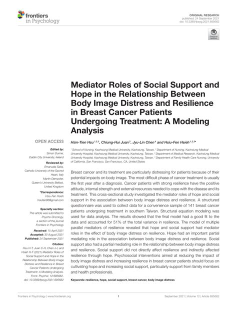 Pdf Mediator Roles Of Social Support And Hope In The Relationship