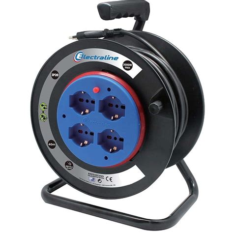 Prolunga Elettrica Cavo 25 Mt Avvolgicavo 4 Prese Schuko Spina 16a