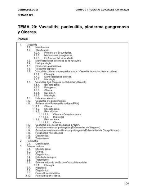 Tema 20 Vasculitis Paniculitis Pioderma Gangrenoso Y Úlceras Pdf