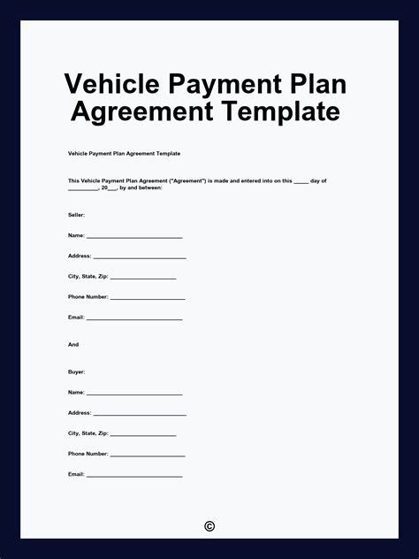 Vehicle Payment Plan Agreement Template