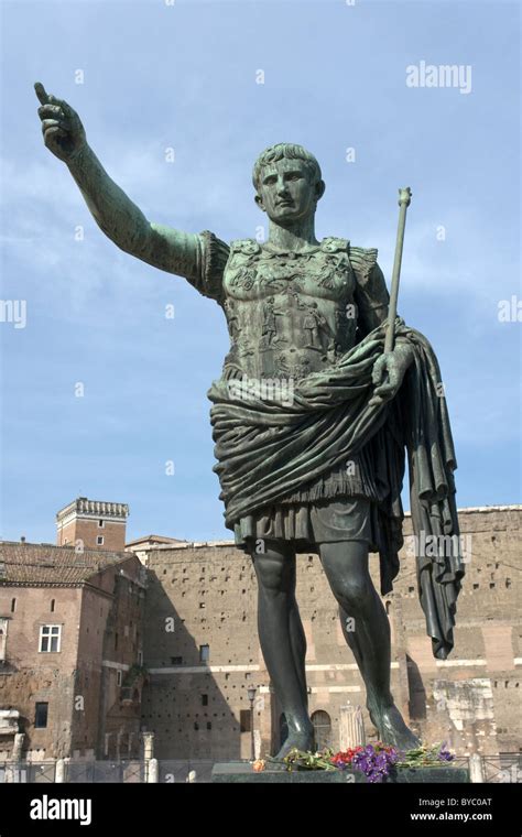 Rome Italy Bronze Statue Of Roman Emperor Octavian Augustus Stock