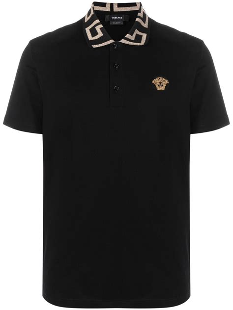 Versace Greca Short Sleeved Polo Shirt Black Farfetch Au
