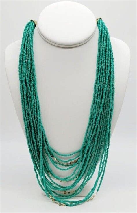 Turquoise Seed Beaded Layered Multi Strand Long Sugar Gem