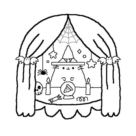 Pusheen Halloween Colouring Pages