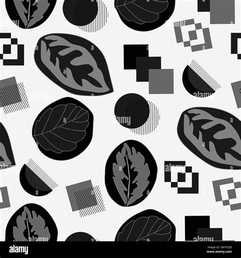 Modern Seamless Pattern With Tropical Leaves And Geo Elements Vector