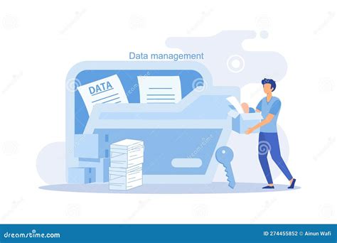 Male Worker Add Files To Big Folder Storage And Indexing Of Information Vector Illustration