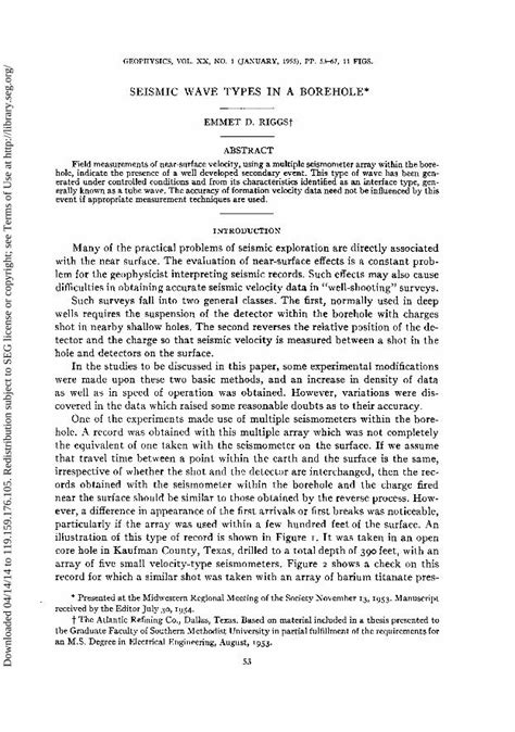 Pdf Seismic Wave Types In A Borehole Dokumentips