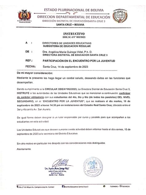Instructivo 82 Ue Que Van A Participar De Caracter Obligatorio Al