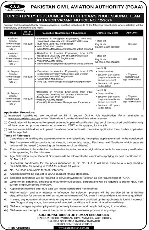 Sr Deputy Director Airworthiness Aerospace Jobs 2024 In Pakistan Civil