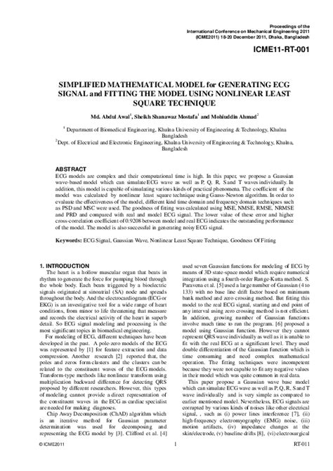 Pdf Simplified Mathematical Model For Generating Ecg Signal And Fitting The Model Using