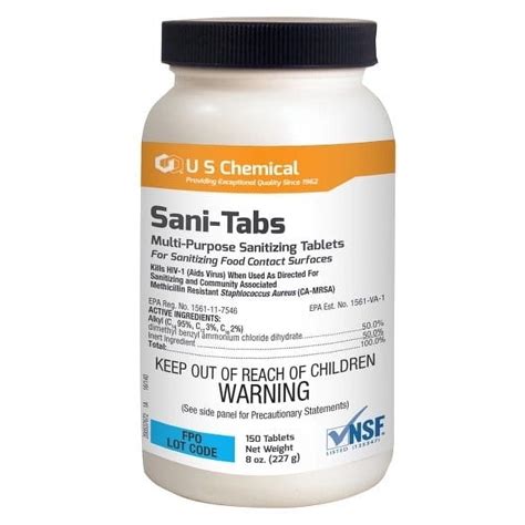 Us Chemical Sani Tabs Multi Purpose Sanitizing Tablets 150 Piece Per