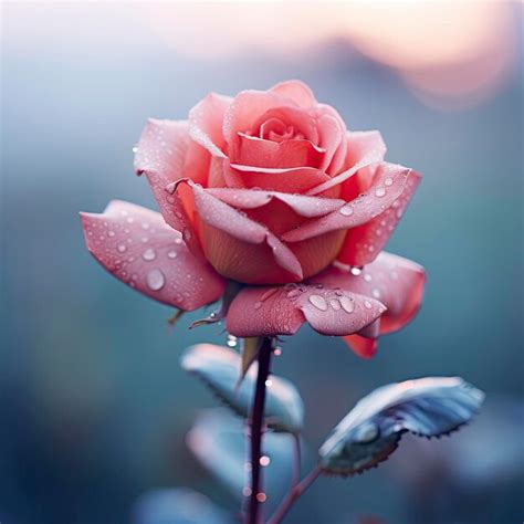 Una Rosa Rosada Con Gotas De Lluvia En Ella Imagen Premium Generada Con IA