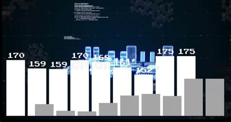 Animating Bar Chart Data Visualization Over Futuristic Digital Interface Background Stock