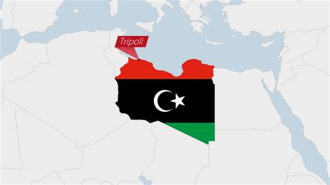 Libya Map Highlighted In Libya Flag Colors And Pin Of Country Capital
