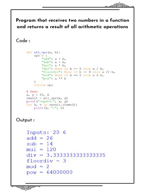 Program That Receives Two Numbers In A Function And Returns A Result Of