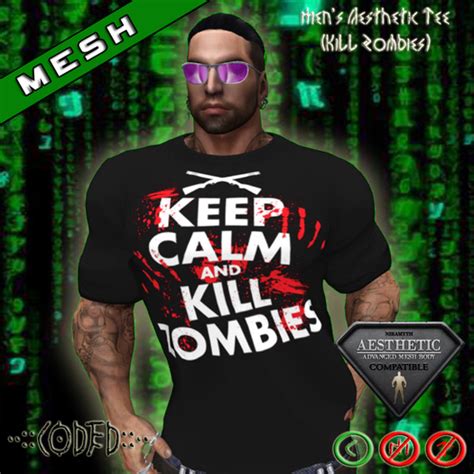 Second Life Marketplace Coded Mens Aesthetic Tee Kill Zombies Second Life Marketplace Coded Mens Aesthetic Tee Kill Zombies