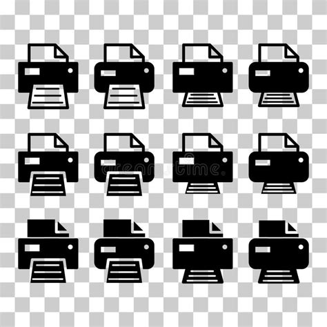 Set Of Printer Document Web Icon Printout Machine Technology Flat Sign