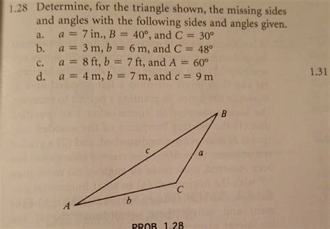 Solved Determine For The Triangle Shown The Missing Chegg