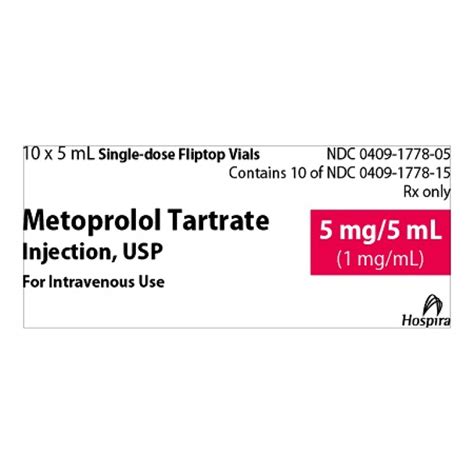 Metoprolol Tartrate Preservative Free 1 Mg Ml Injection Single Dose