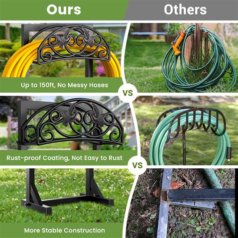 Freestanding Garden Hose Holder With 4 Spikes Heavy Duty Metal Storage