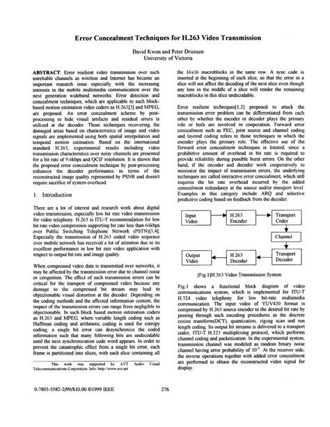 Pdf Error Concealment Techniques For H263 Video Transmission
