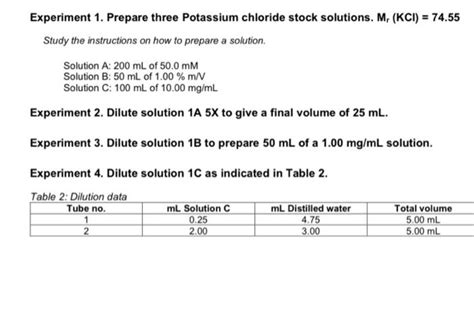 Solved Experiment 1 Prepare Three Potassium Chloride St