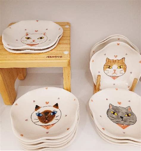 귀여운 냥냥이 꽃잎 접시 바이민도자기