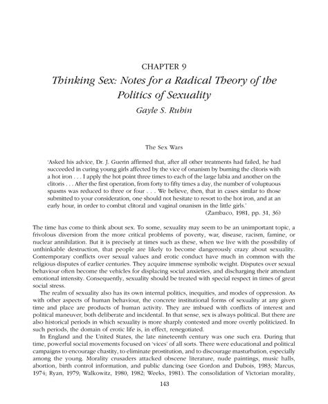 Rubin Thinking Sex Chapter 9 Thinking Sex Notes For A Radical Theory
