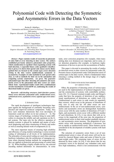 PDF Polynomial Code With Detecting The Symmetric And Asymmetric Errors In The Data Vectors