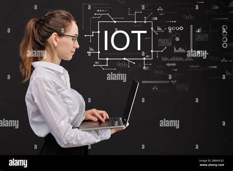 Concept Internet Of Things Iot Girl With Laptop Close Up Stock Photo Alamy