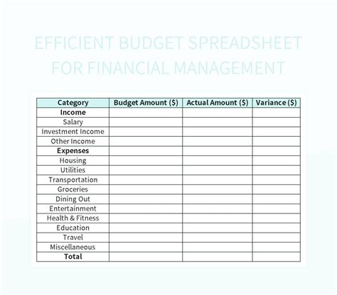 Efficient Budget Spreadsheet For Financial Management Excel Template