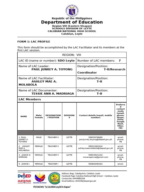 Lac Form 1 Profile Pdf
