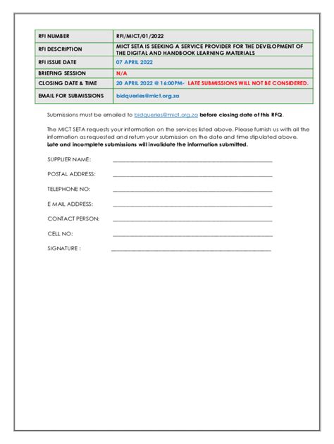 Fillable Online Rfi Description Fax Email Print Pdffiller