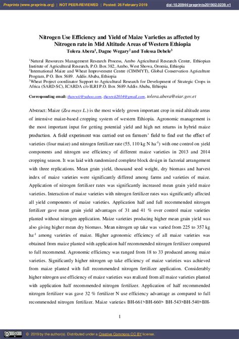 Pdf Nitrogen Use Efficiency And Yield Of Maize Varieties As Affected By Nitrogen Rate In Mid