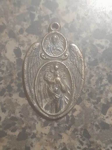 VINTAGE CATHOLIC MIRACULOUS Virgin Mary Jesus Angel Wings Silver Tone