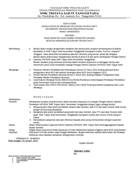 PDF Contoh SK Operator Docx DOKUMEN TIPS