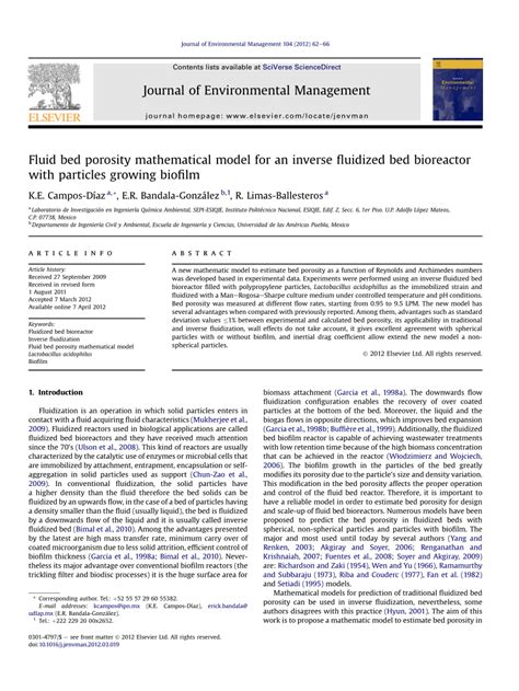 Pdf Fluid Bed Porosity Mathematical Model For An Inverse Fluidized